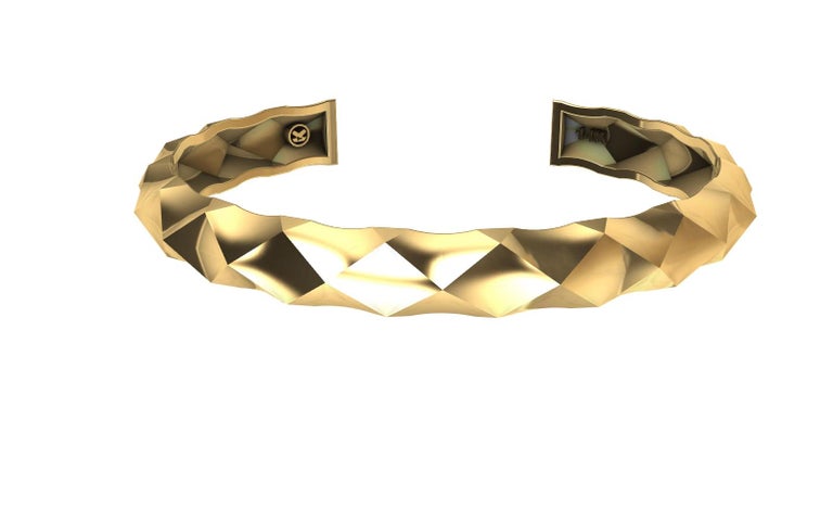 14 Karat Yellow Gold Concave Rhombus Unisex Cuff Bracelet For Sale at 1stDibs
