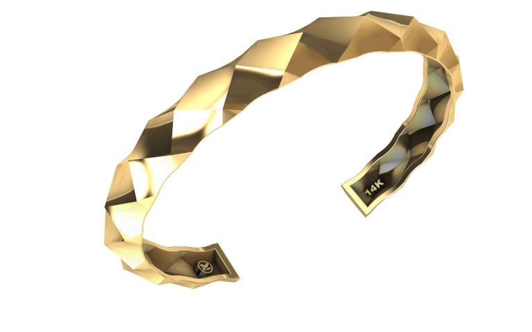 14 Karat Yellow Gold Concave Rhombus Unisex Cuff Bracelet For Sale at ...