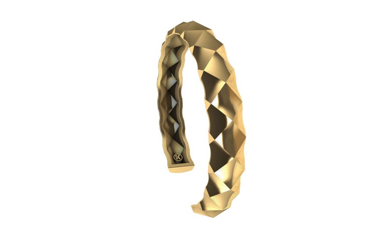 14 Karat Yellow Gold Concave Rhombus Unisex Cuff Bracelet For Sale at 1stDibs