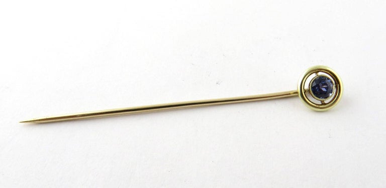 14 Karat Yellow Gold Cornflower Blue Sapphire Stick Pin at 1stDibs