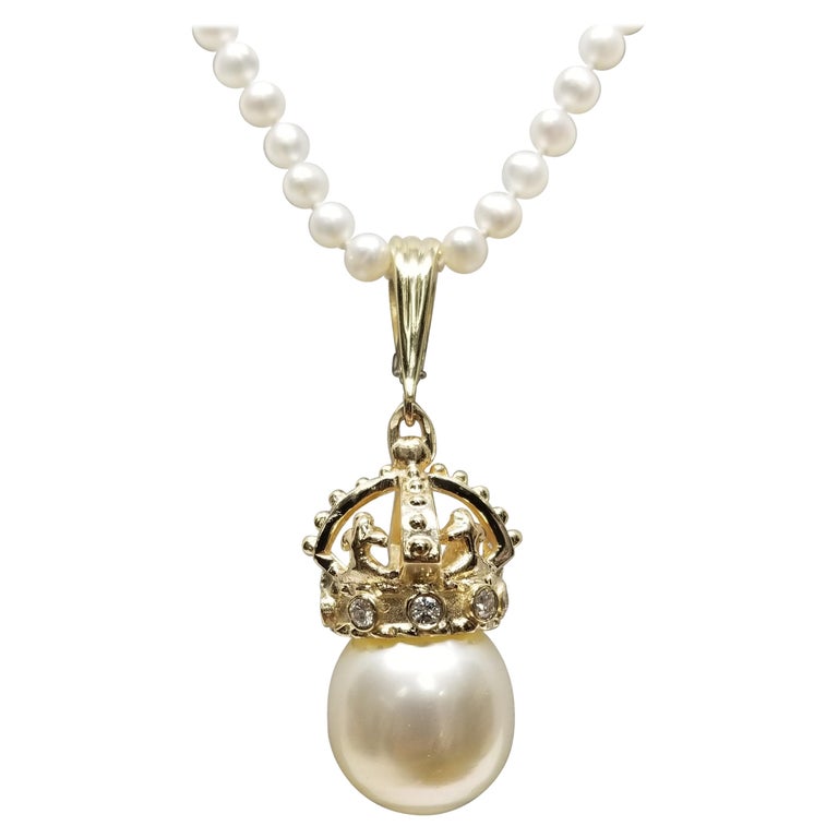 14 Karat Yellow Gold Crown with Diamonds and South Sea Pearl Enhancer ...