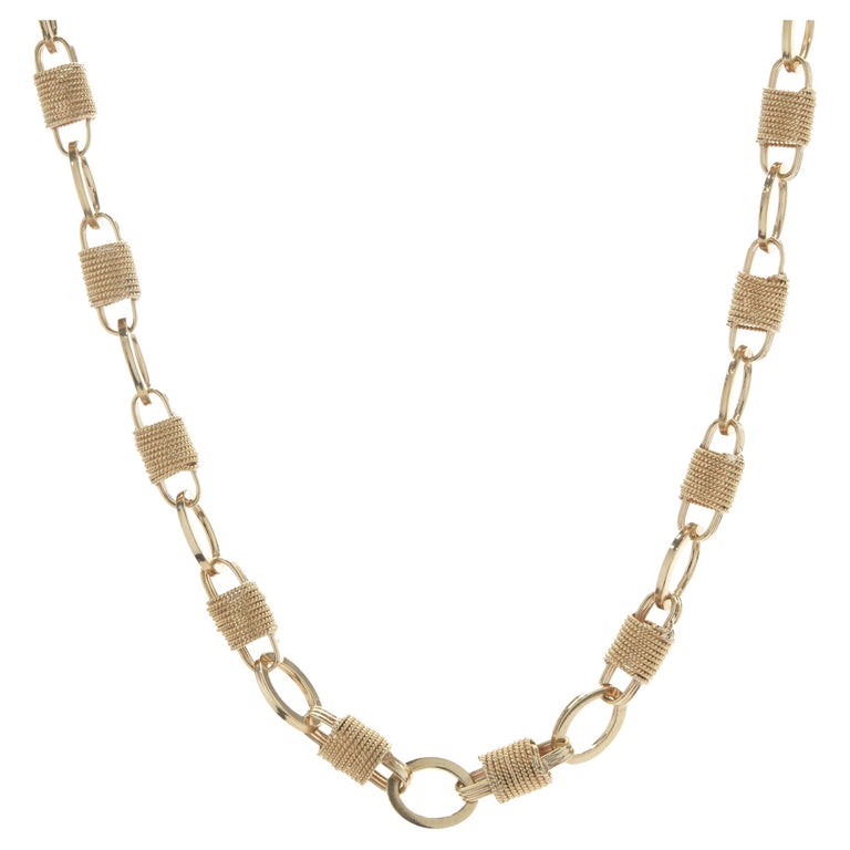 14 Karat Yellow Gold Custom Barrel Link Necklace For Sale at 1stDibs