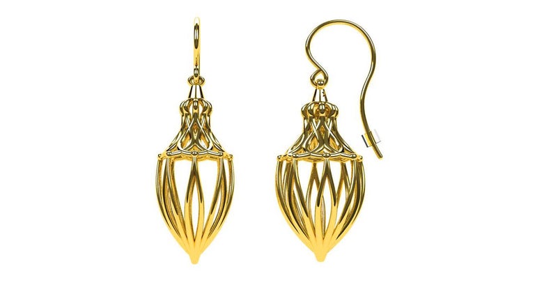 14 Karat Yellow Gold Arabesque Dangle Earrings For Sale at 1stDibs
