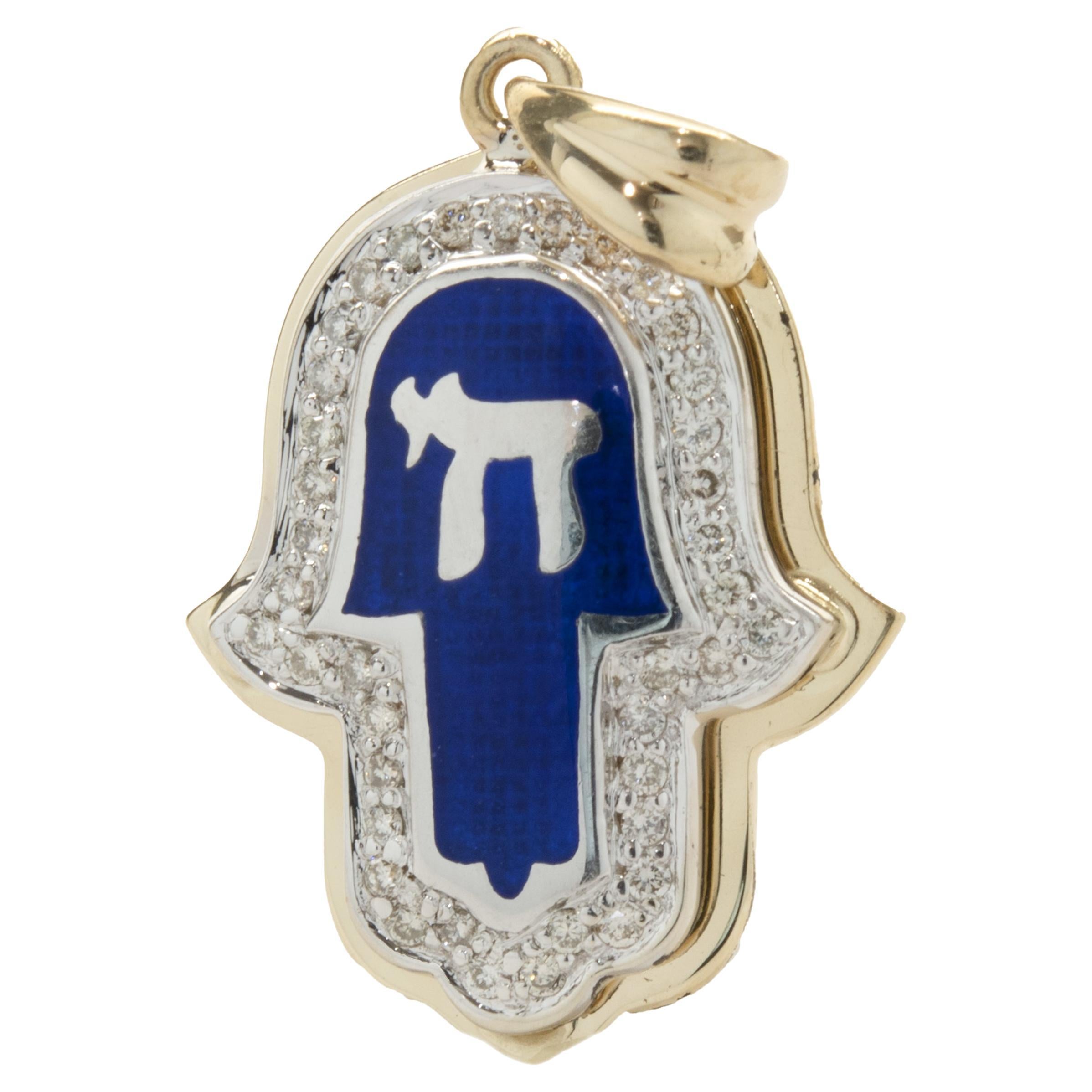 14 Karat Solid Gold, Accent Diamond Hamsa Pendant, on a Solid Gold ...