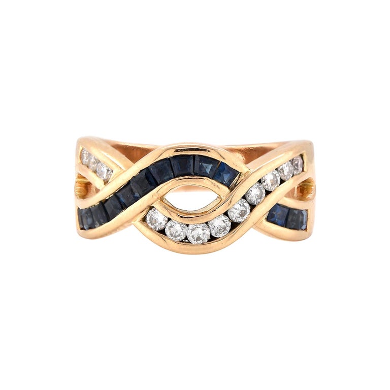 14 Karat Yellow Gold Diamond and Sapphire Infinity Band at 1stDibs