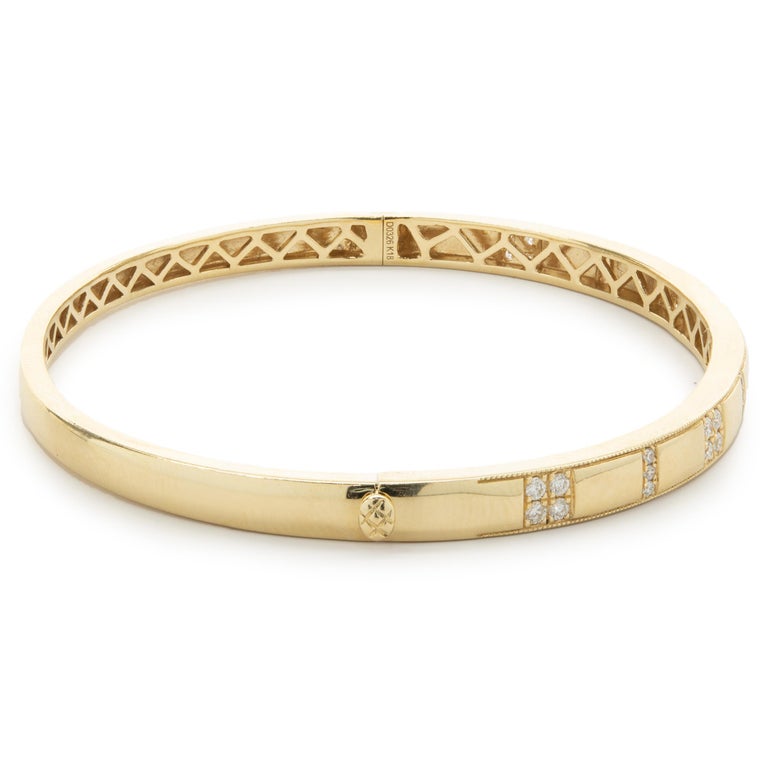 18 Karat Yellow Gold Diamond Block Bangle Bracelet For Sale at 1stDibs