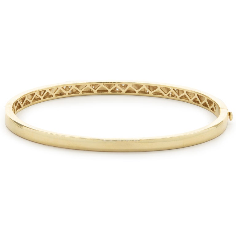 18 Karat Yellow Gold Diamond Block Bangle Bracelet For Sale at 1stDibs