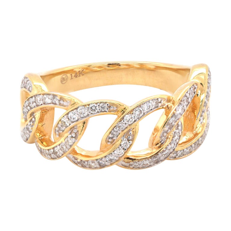 14 Karat Yellow Gold Diamond Circle Link Band For Sale at 1stDibs