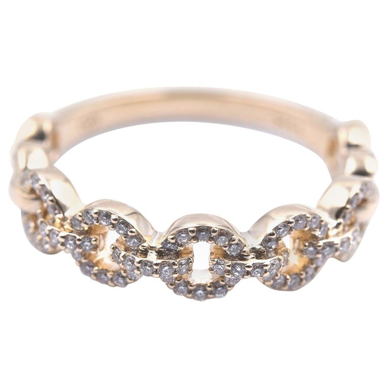 14 Karat Yellow Gold Diamond Circle Link Band For Sale at 1stDibs