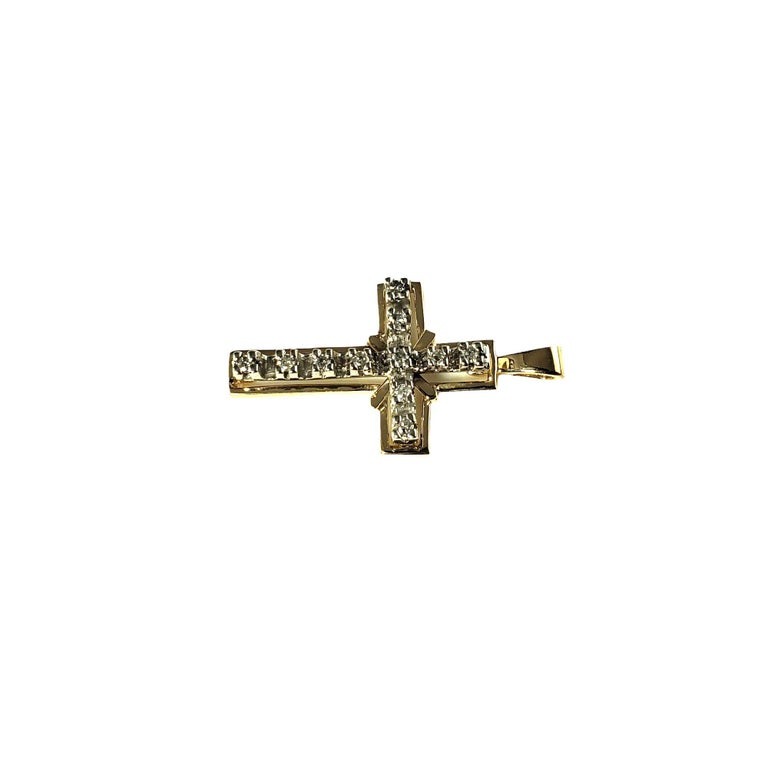 14 Karat Yellow Gold Diamond Cross Pendant For Sale at 1stDibs