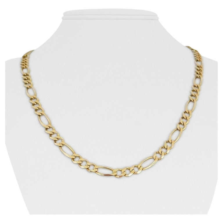14 Karat Yellow Gold Diamond Cut Figaro Link Chain Necklace Italy For ...