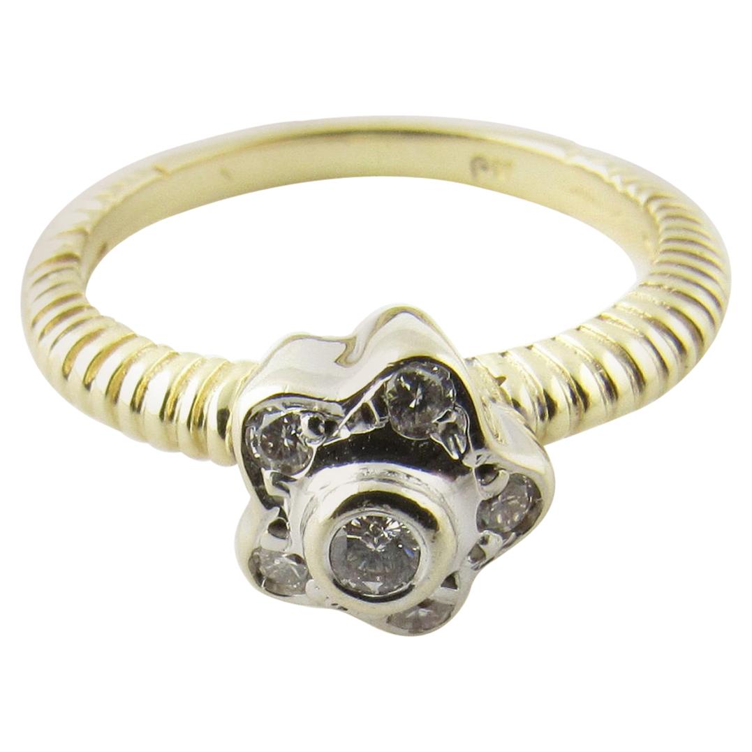 Estate 14 Karat Yellow Gold Onyx Flower Design Diamond Ring For Sale at ...