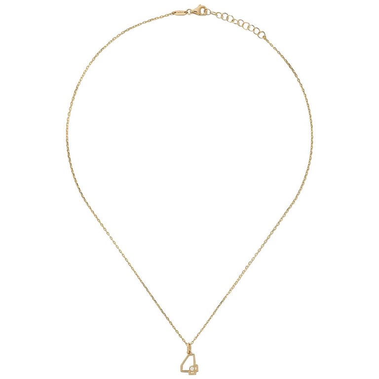 14 Karat Yellow Gold Diamond Four Necklace For Sale at 1stDibs