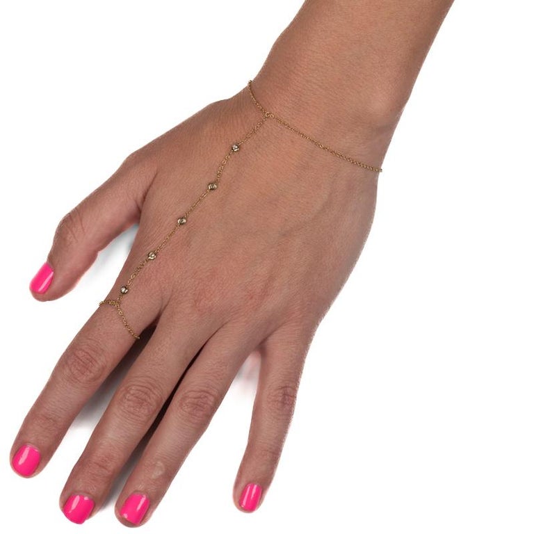14 Karat Yellow Gold Diamond Hand Bracelet For Sale at 1stDibs