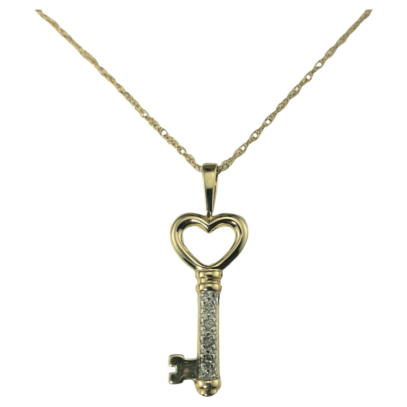 14 Karat Yellow Gold Diamond Heart Key Pendant Necklace #16825 For Sale ...