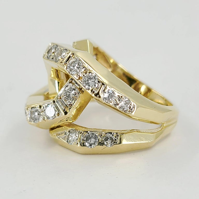Large Yellow Gold Diamond Link Ring For Sale at 1stDibs