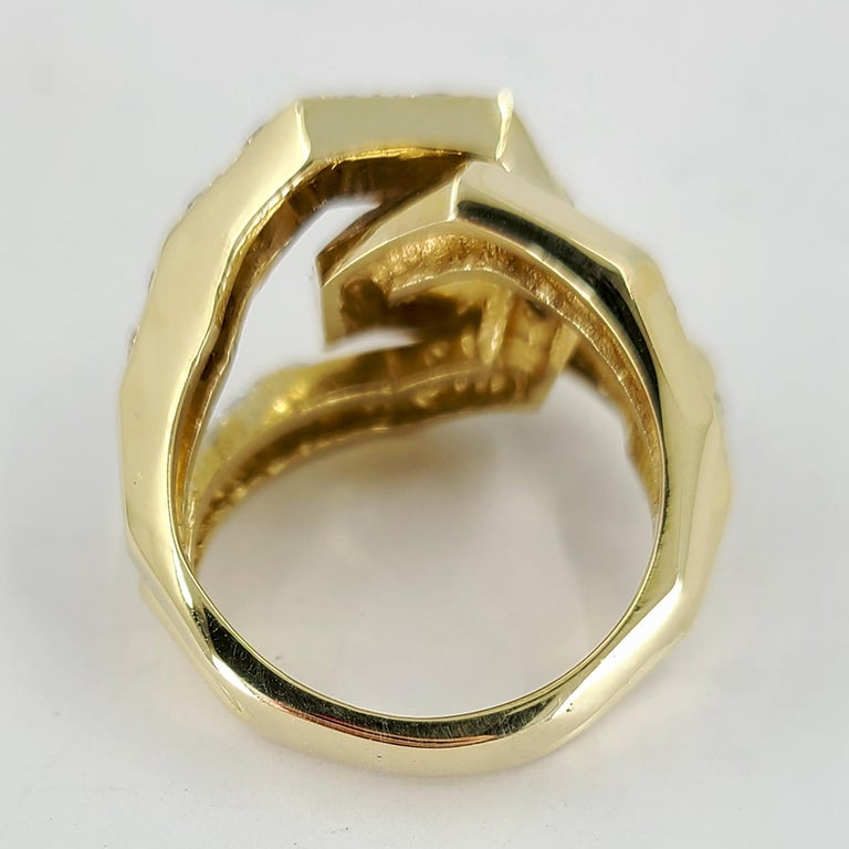 Large Yellow Gold Diamond Link Ring For Sale at 1stDibs