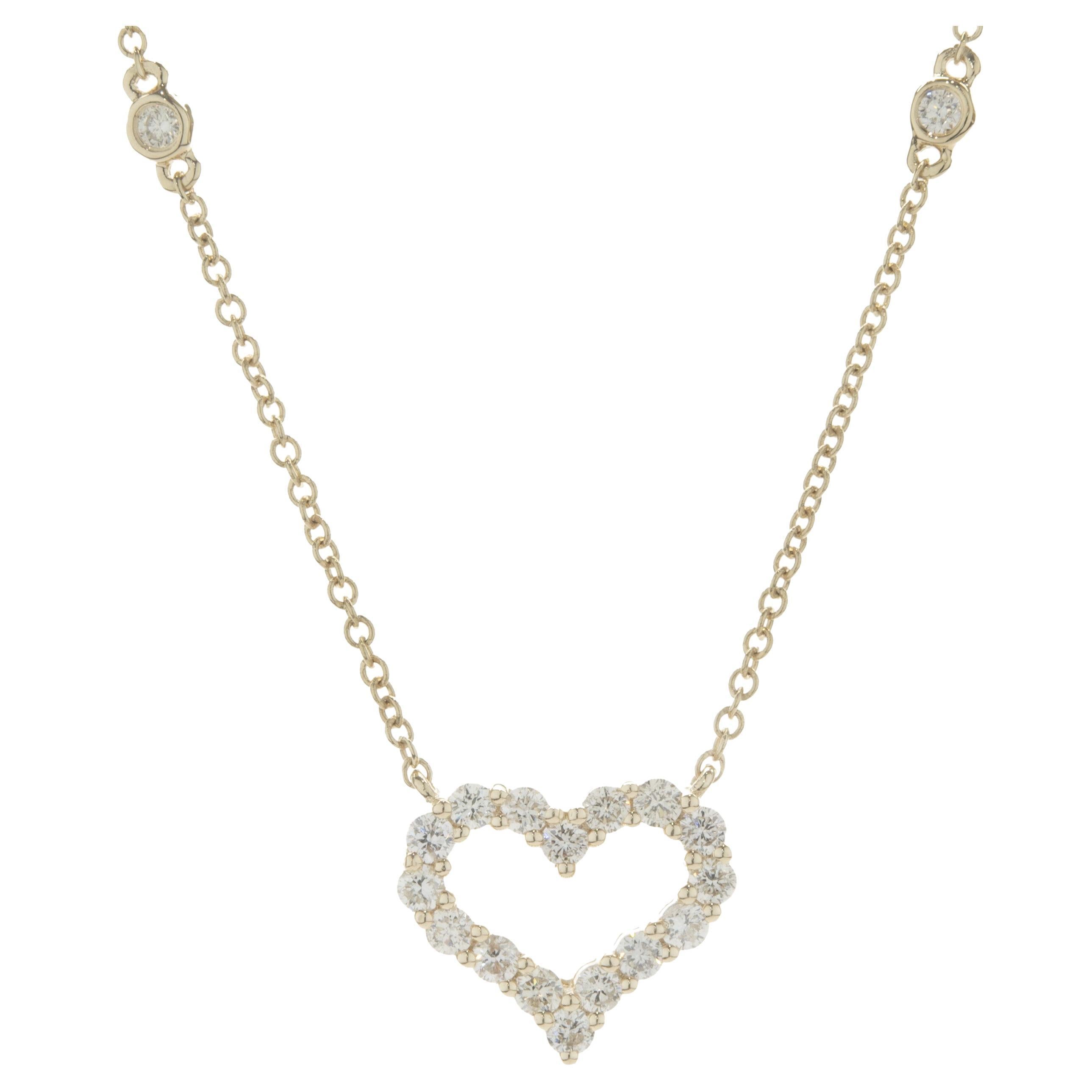 14 Karat Yellow Gold Diamond and Ruby Open Heart Necklace For Sale at ...