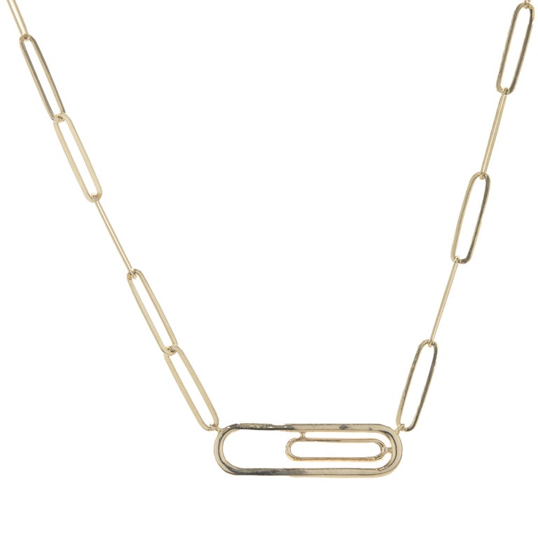 14 Karat Yellow Gold Diamond Paperclip Necklace For Sale at 1stDibs