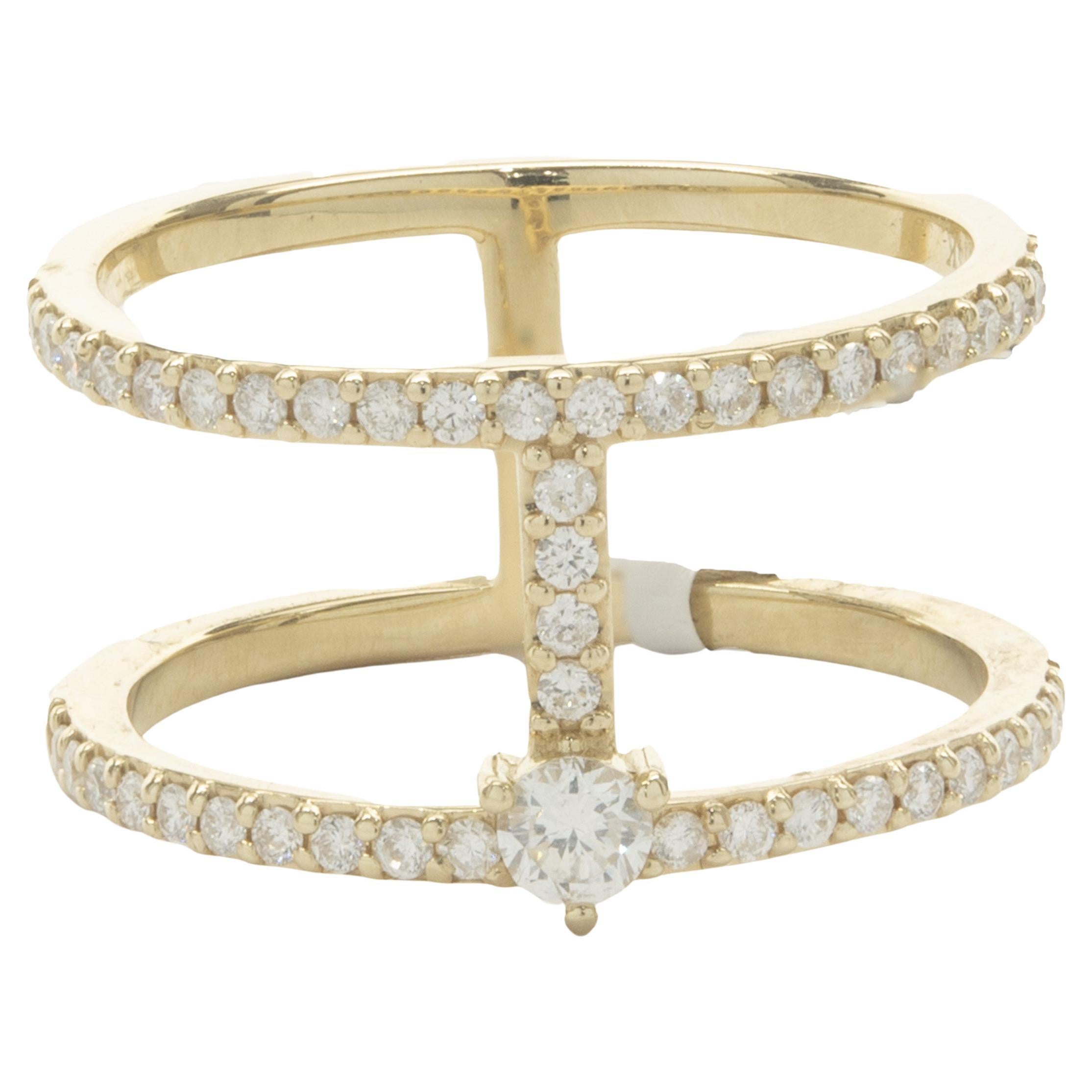 14 Karat Yellow Gold Diamond Parallel Ring For Sale at 1stDibs