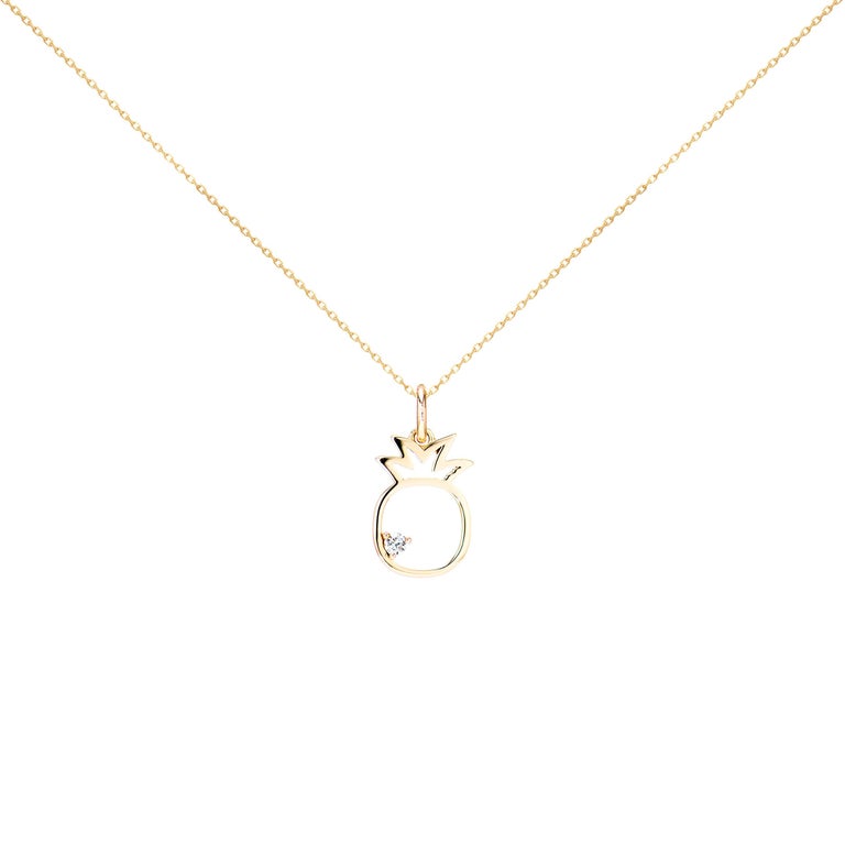 14 Karat Yellow Gold Diamond Pineapple Necklace For Sale at 1stDibs