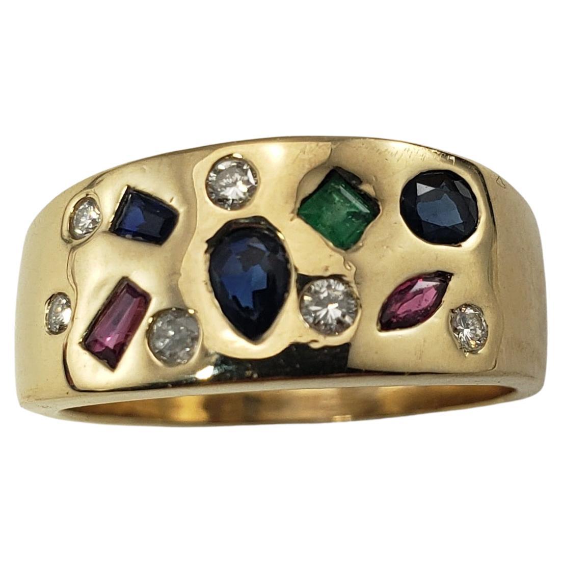 14 Karat Yellow Gold, Diamond, Sapphire, Ruby and Emerald Spider Ring ...