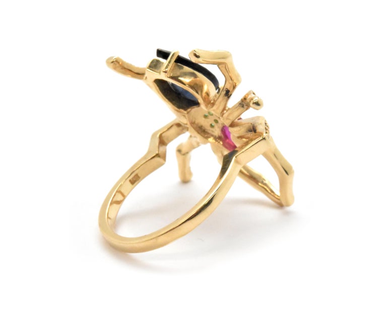 14 Karat Yellow Gold, Diamond, Sapphire, Ruby and Emerald Spider Ring ...