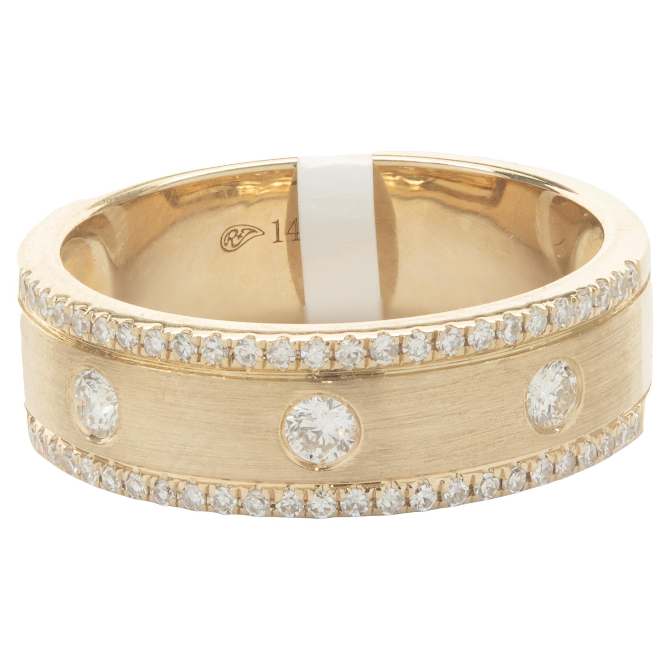 14 Karat Yellow Gold Diamond Station Band For Sale at 1stDibs