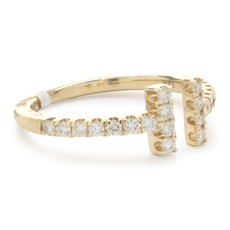 14 Karat Yellow Gold Diamond T Ring For Sale at 1stDibs