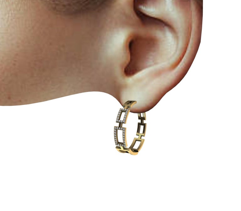 14 Karat Yellow Gold Diamond Tapered Rectangle Hoops For Sale at 1stDibs