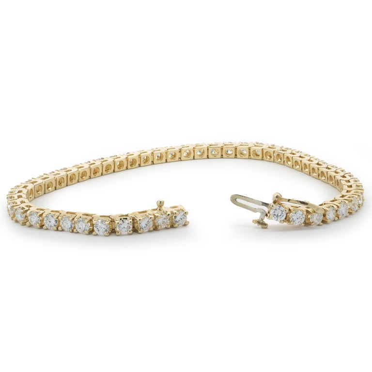 14 Karat Yellow Gold Diamond Tennis Bracelet For Sale At 1stdibs