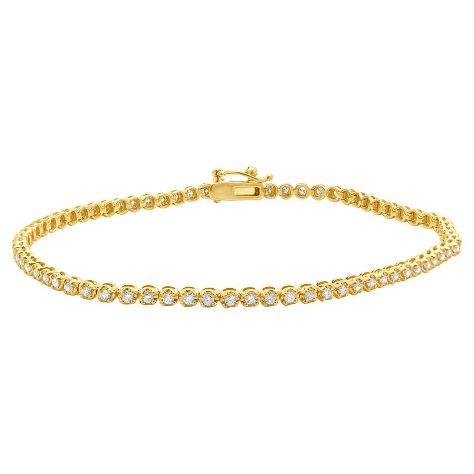 14 Karat Yellow Gold Rainbow Multi Gemstone Tennis Bracelet For Sale At