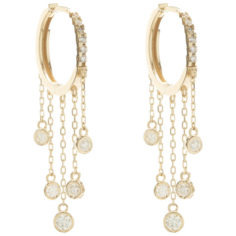 14 Karat Yellow Gold Diamonds by The Garden Drop Hoop Earrings For Sale ...