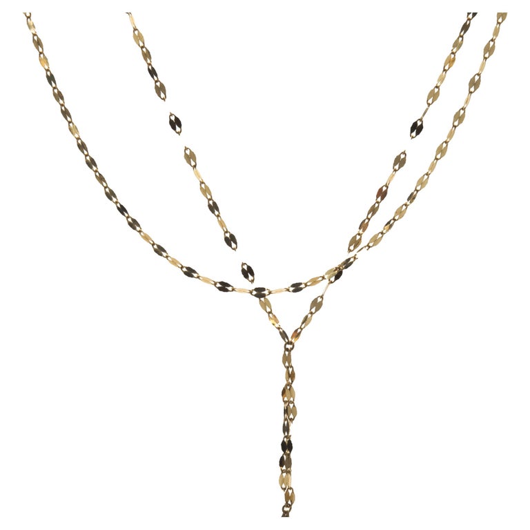 14 Karat Yellow Gold Double Layered Diamond Cut Necklace With Lariat