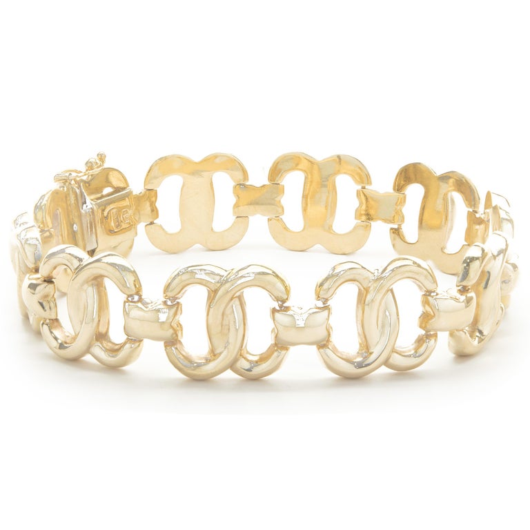 14 Karat Yellow Gold Double Loop Integrated Bracelet For Sale at 1stDibs