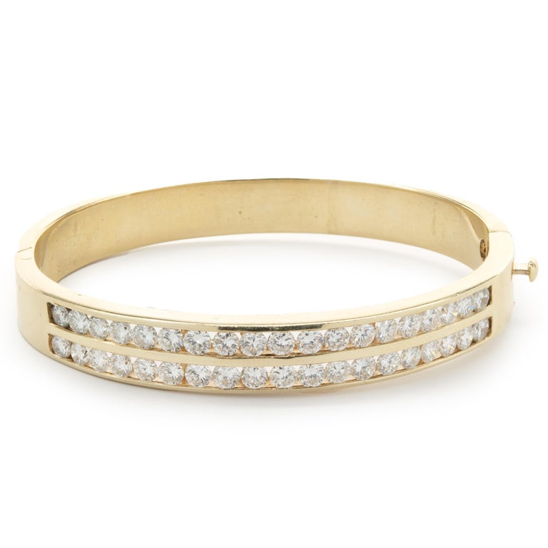 14 Karat Yellow Gold Double Row Channel Set Diamond Bangle Bracelet For ...