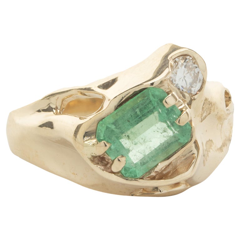 14 Karat Yellow Gold Fluorite and Diamond Freeform Ring For Sale at 1stDibs