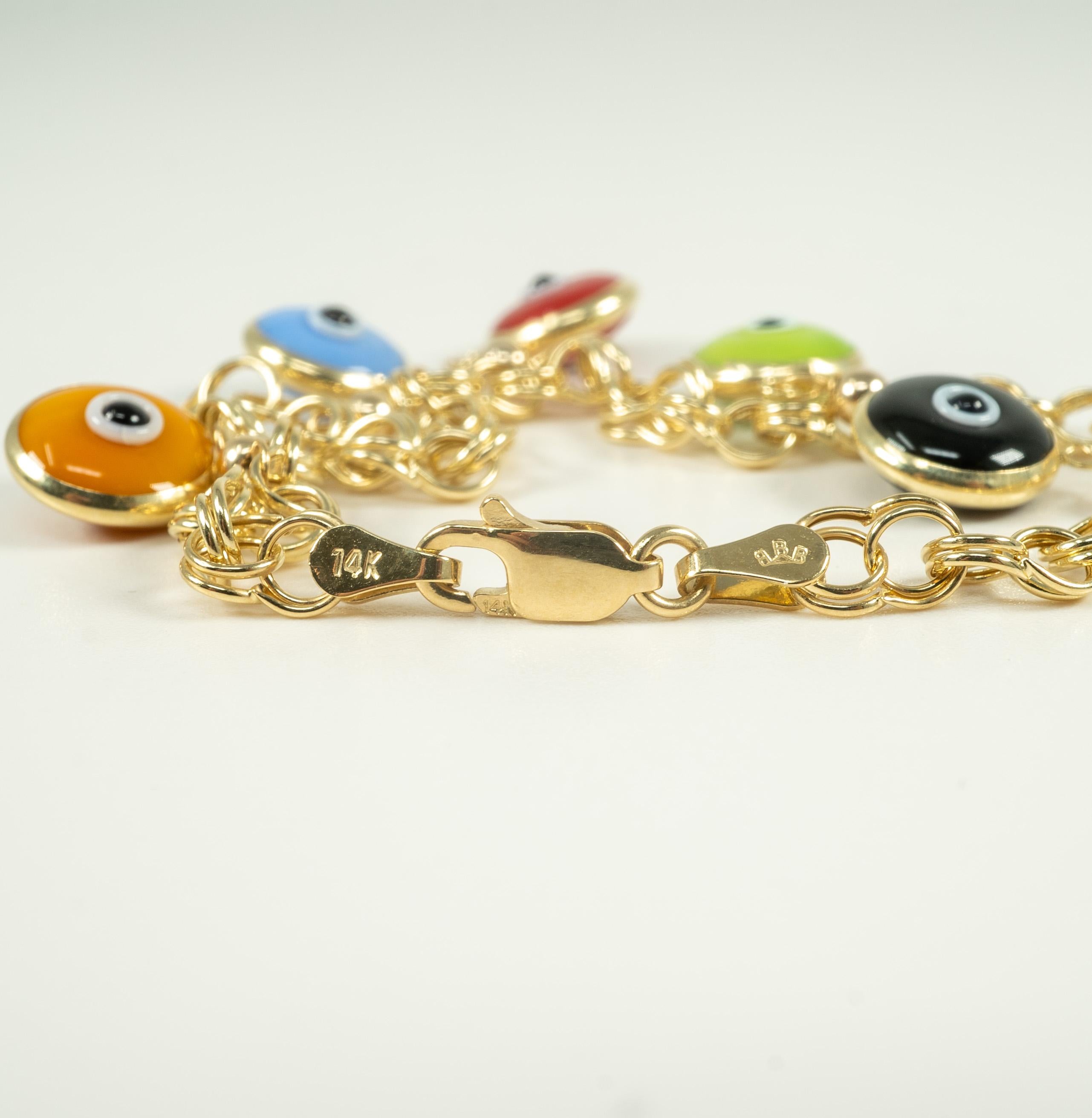 14 Karat Yellow Gold Enamel "Evil Eye" Bracelet For Sale at 1stDibs