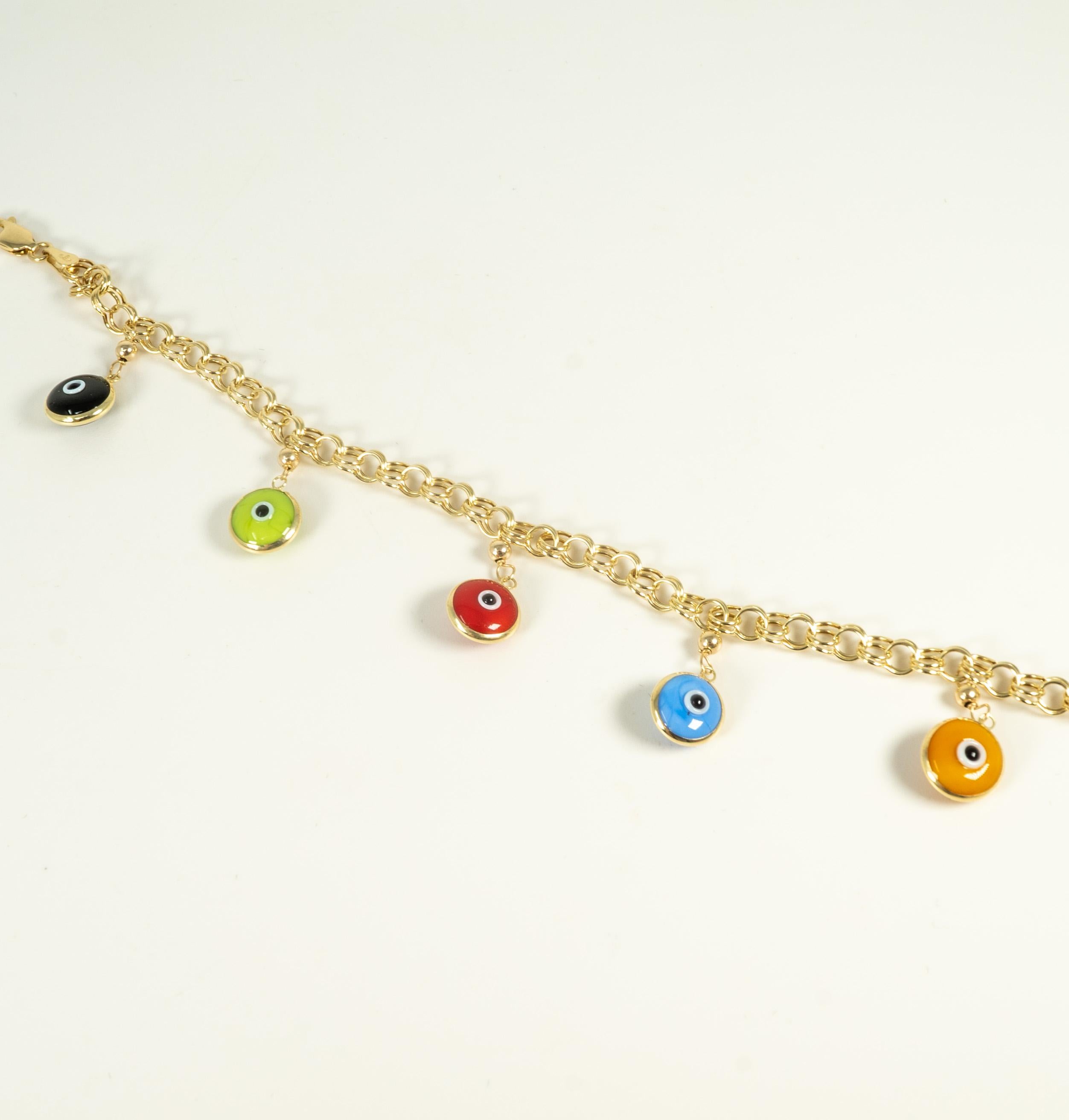 14 Karat Yellow Gold Enamel "Evil Eye" Bracelet For Sale at 1stDibs