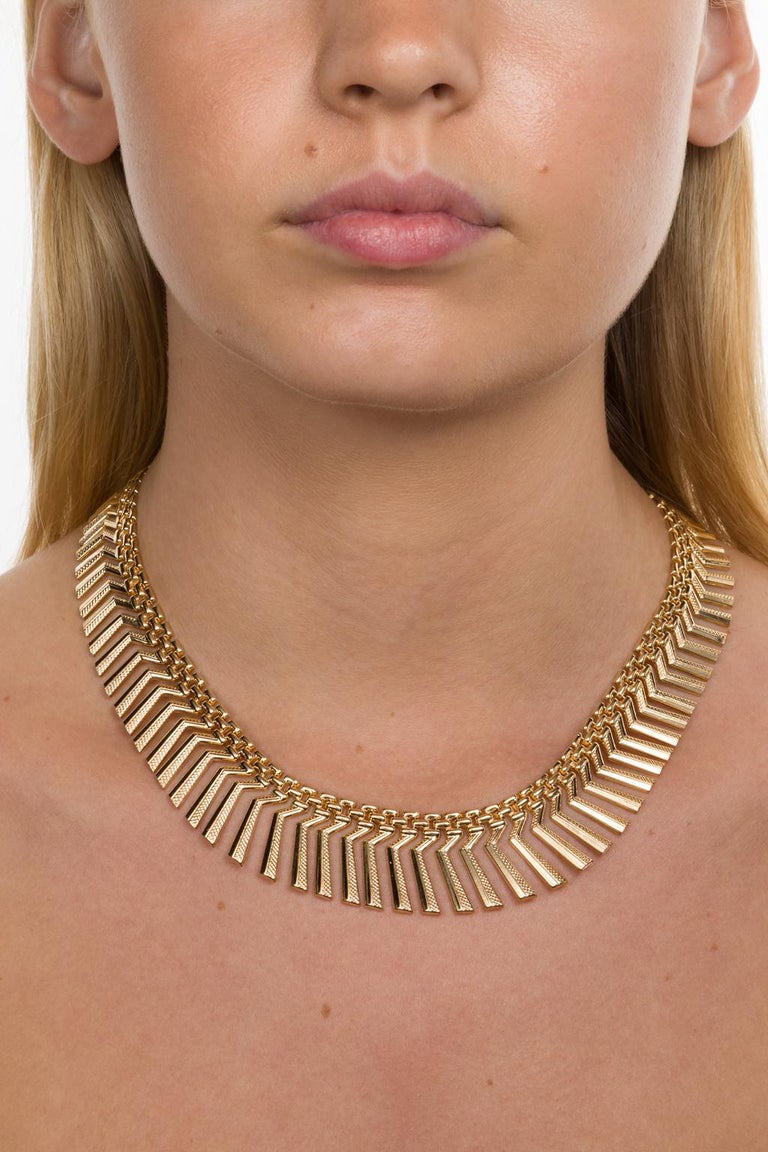 14 Karat Yellow Gold Fancy Fringe Collar Necklace at 1stDibs