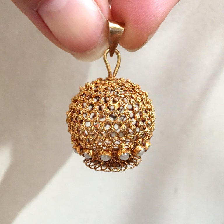 Victorian 14K Gold Openwork Filigree Pearl Pendant For Sale at 1stDibs