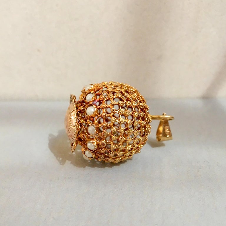 Victorian 14K Gold Openwork Filigree Pearl Pendant For Sale at 1stDibs