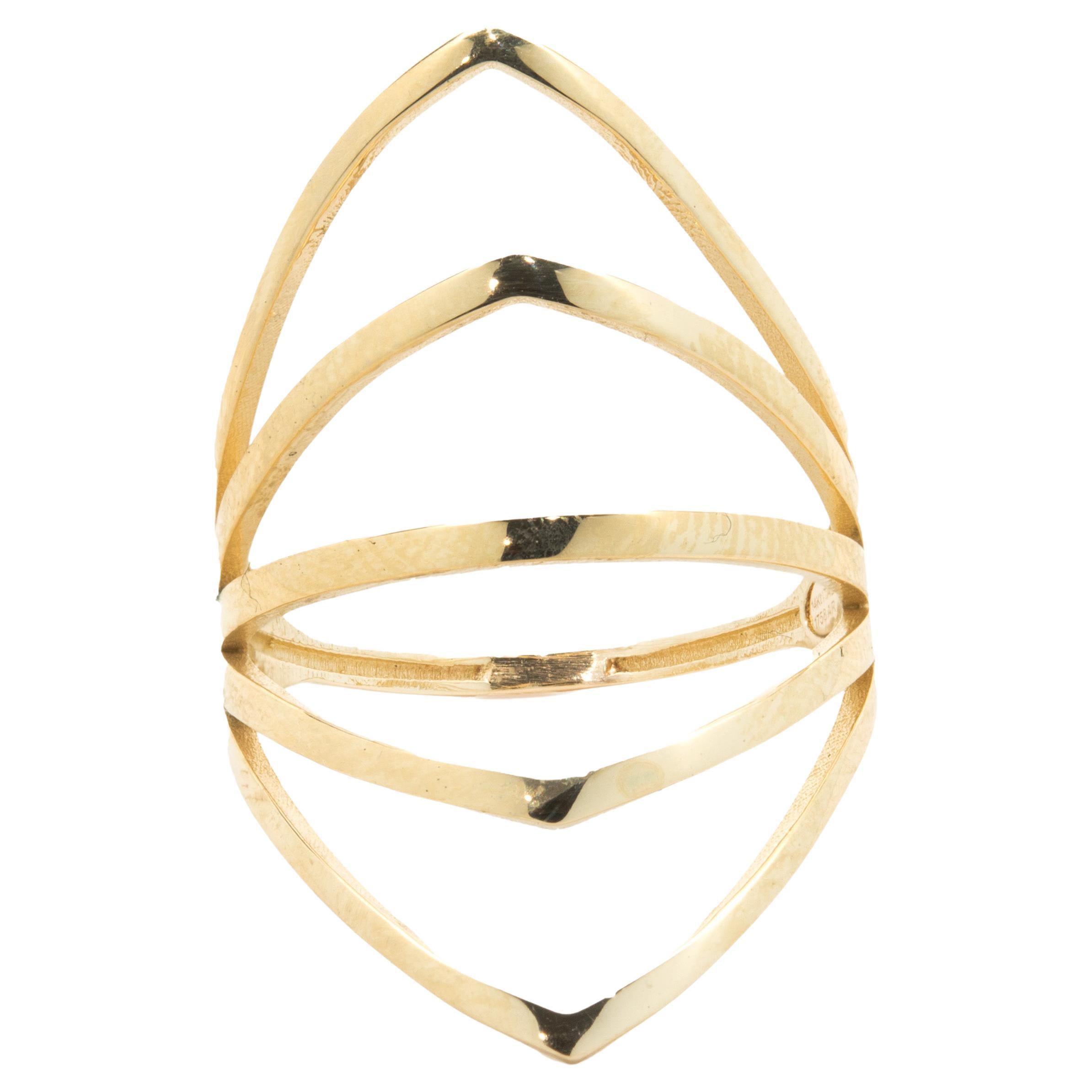 14 Karat Yellow Gold Five Row Cut Out Full Finger Ring For Sale at 1stDibs