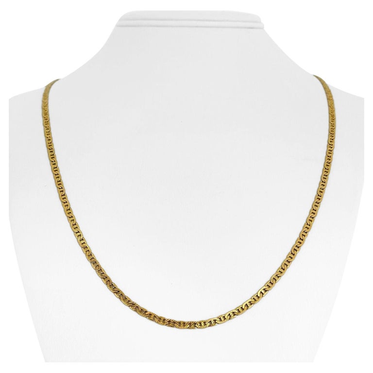 14 Karat Yellow Gold Flat Etched Mariner Gucci Link Chain Necklace For ...