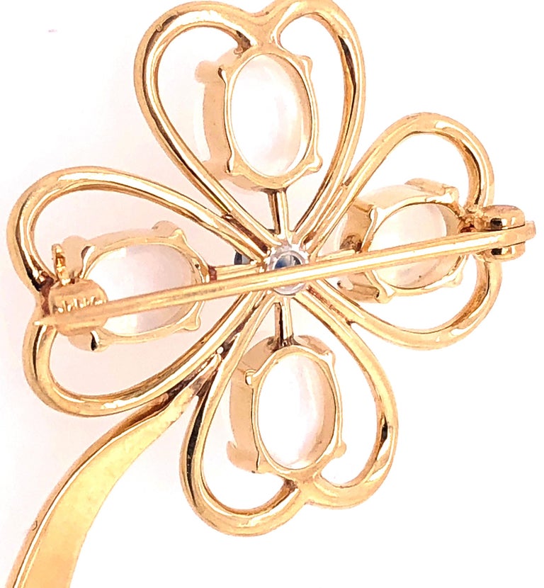 14 Karat Yellow Gold Four Leaf Clover Brooch For Sale at 1stDibs