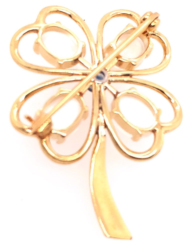14 Karat Yellow Gold Four Leaf Clover Brooch For Sale at 1stDibs