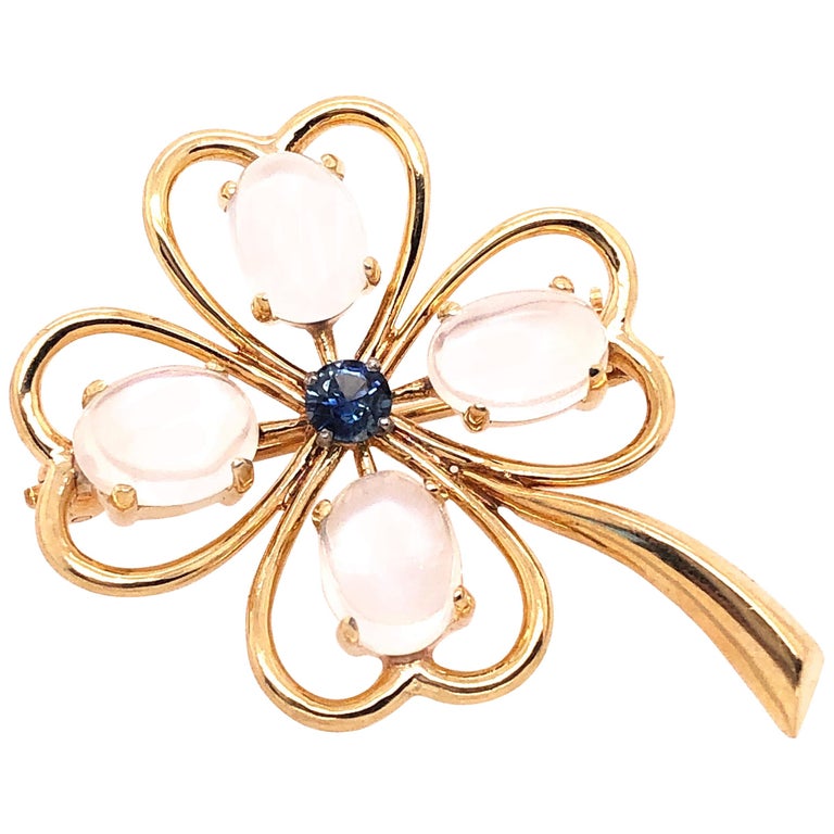 14 Karat Yellow Gold Four Leaf Clover Brooch For Sale at 1stDibs