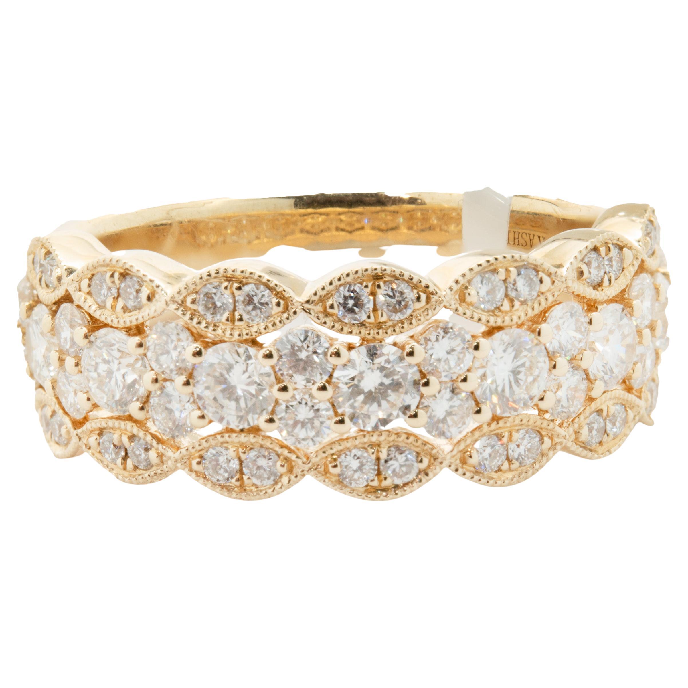14 Karat Yellow Gold Four Row Diamond Band For Sale at 1stDibs