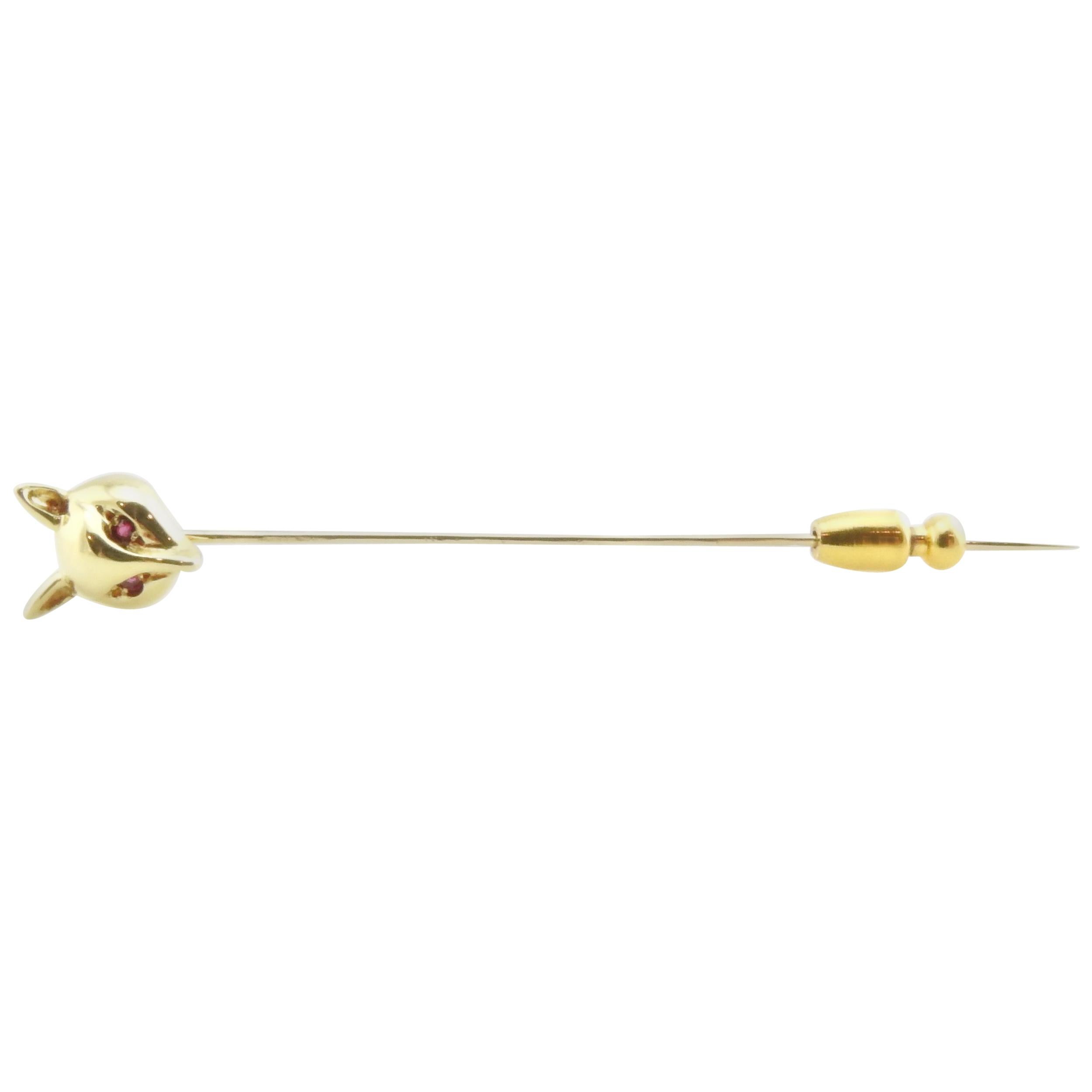 14 Karat Yellow Gold Fox Stick Pin at 1stDibs