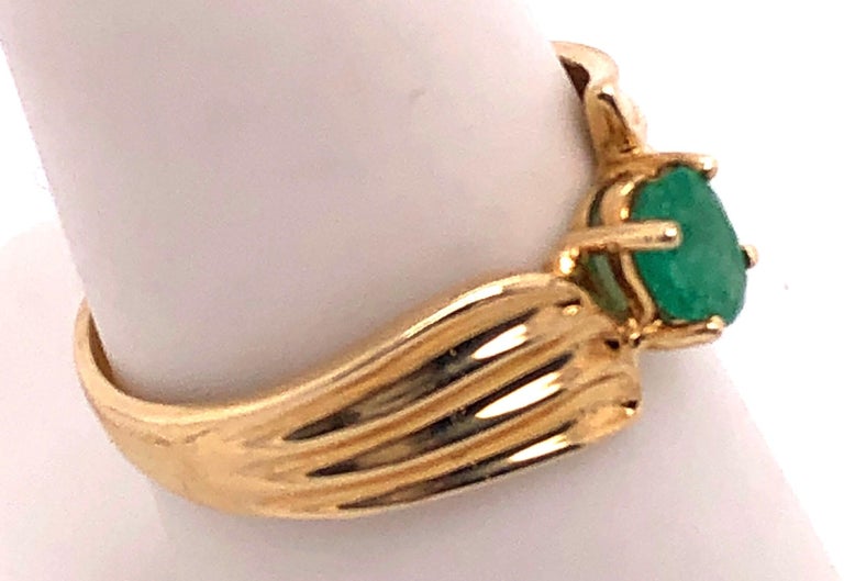 14 Karat Yellow Gold Freeform With Center Oval Emerald Ring For Sale at ...